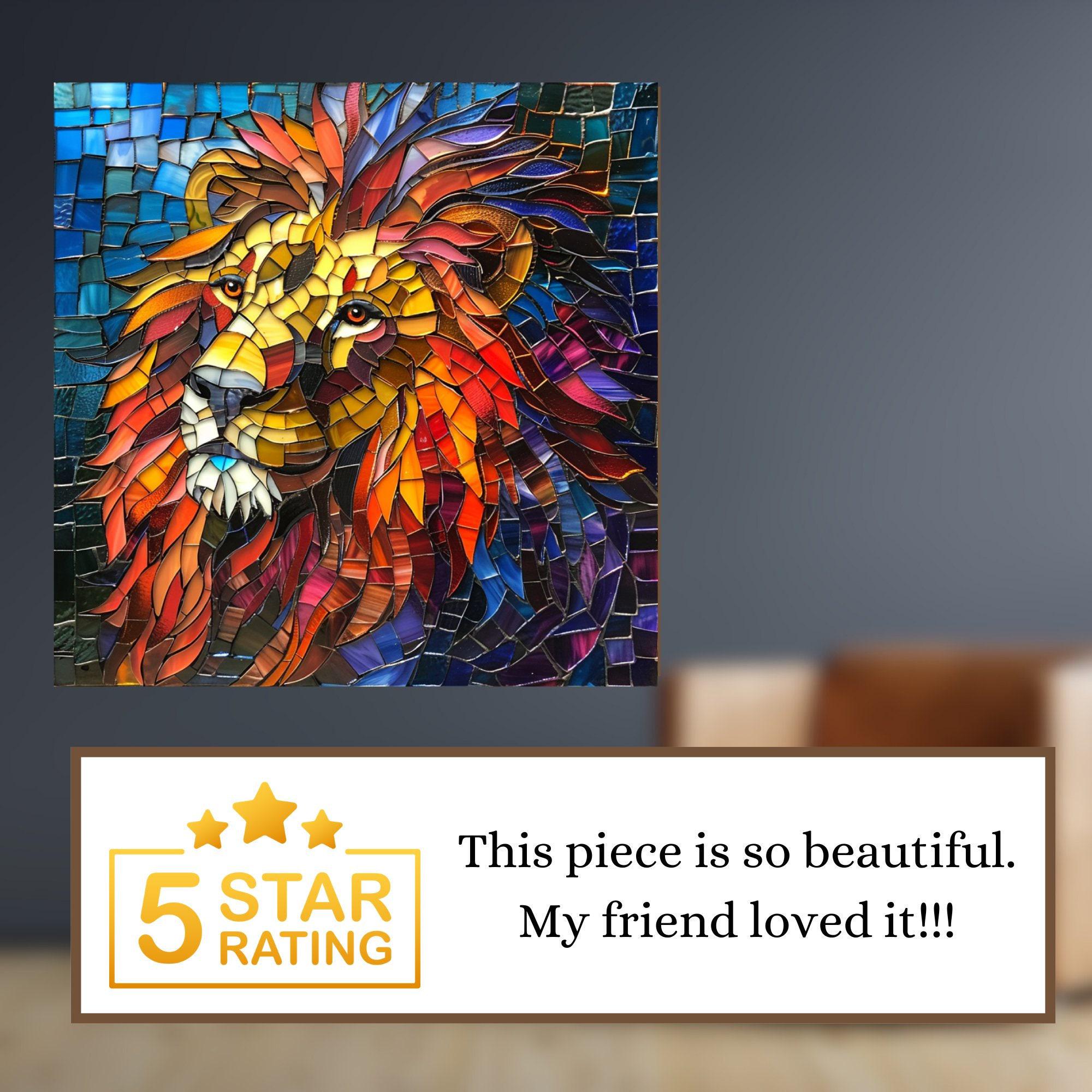 Lion Stained Glass Look Art on Glossy Ceramic Decorative Tile Tileful ...