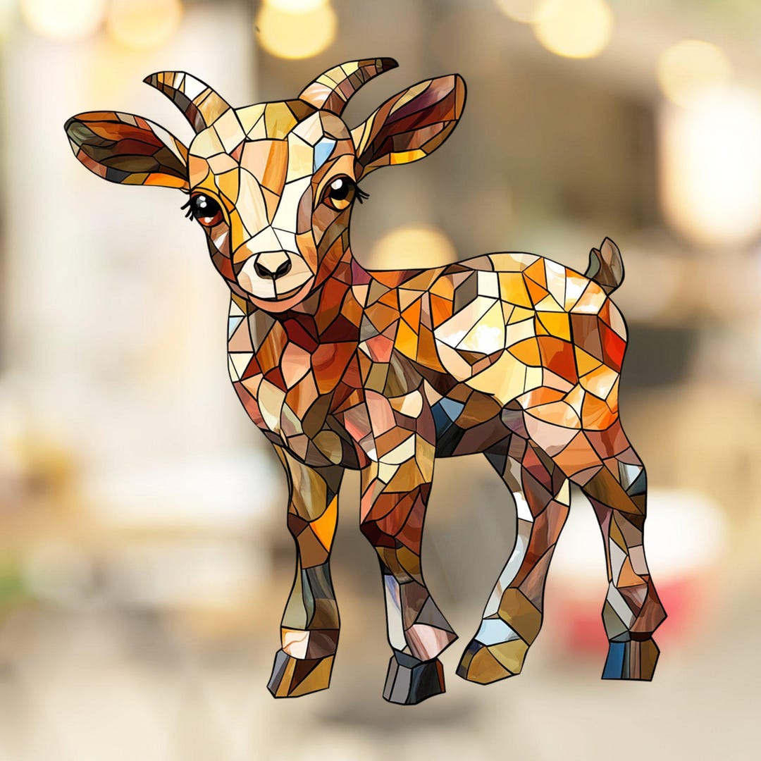 Baby Goat Kid Stained Glass Window Cling Window Sticker Decal Film With ...