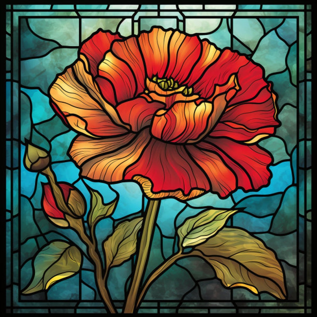August Poppy Birthflower Gift-for Her Birth Flower Stained Glass Window ...