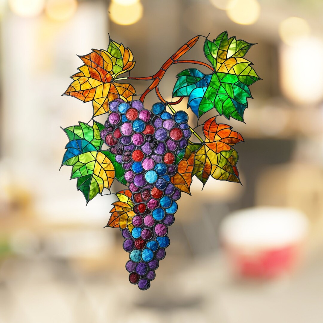 Grapes on the Vine Stained Glass Window Cling Beautiful Flower Window ...