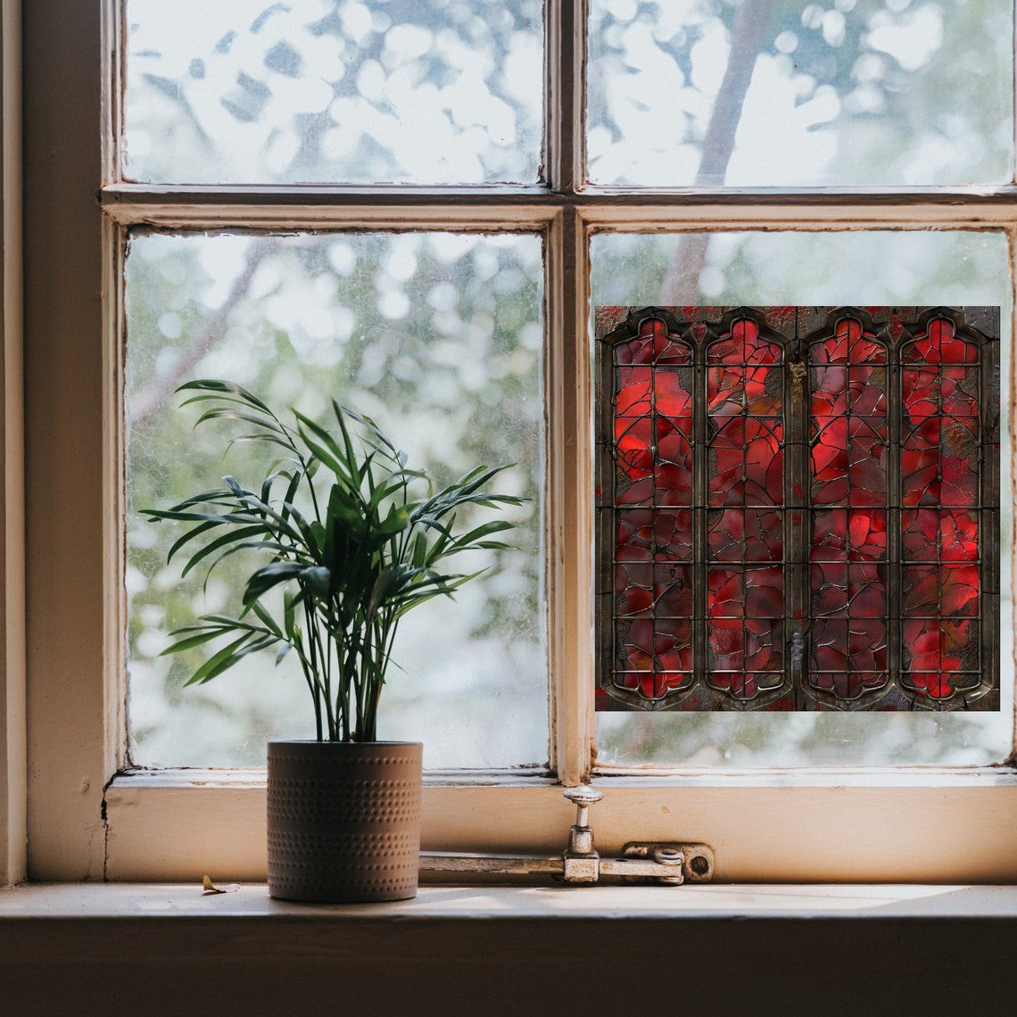 Firebrick Stained Glass Window Cling Gothic Decor Sticker Decal Window ...