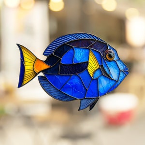 Blue Tang Stained Glass Window Cling Window Sticker Decal - No Adhesive ...