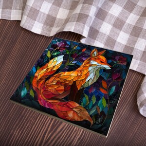 Fox Stained Glass Look Art on Glossy Ceramic Decorative Tile Tileful ...