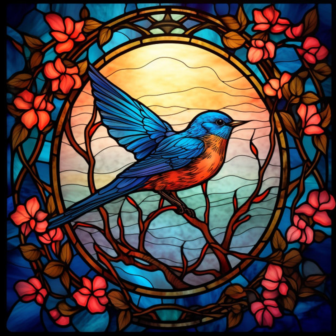 Bluebird Stained Glass Window Cling Faux Stained Glass Window Bluebird ...
