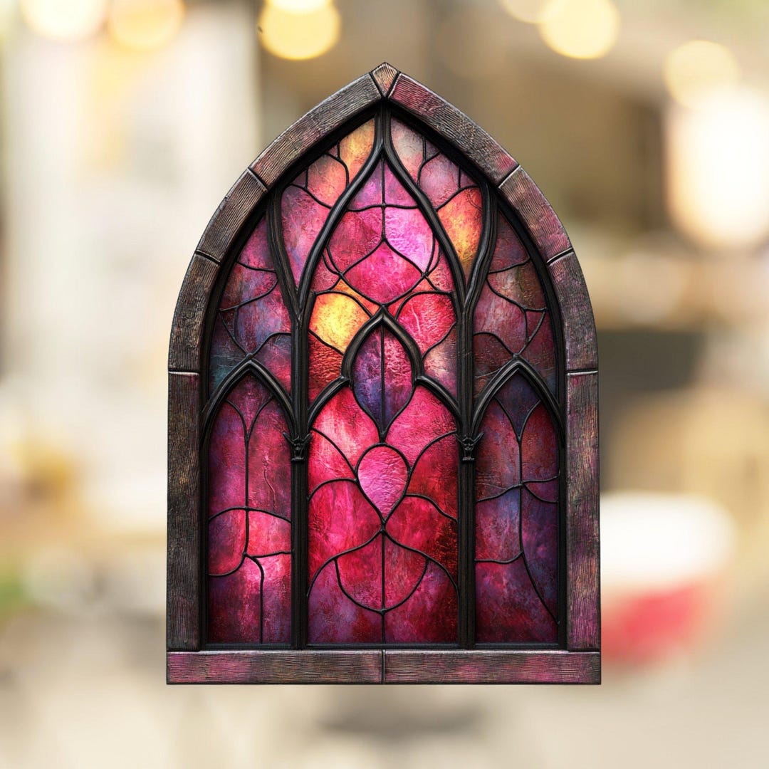 Pink Spooky Stained Glass Window Cling Sticker Pink Halloween Decor ...