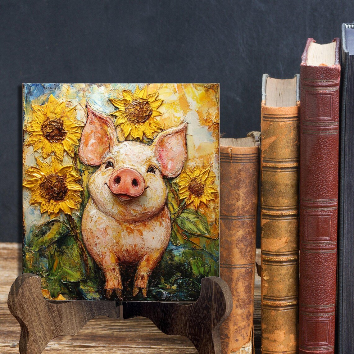 Pig in Sunflower Field Decorative Tile Ceramic Art Tile Wall Decor ...