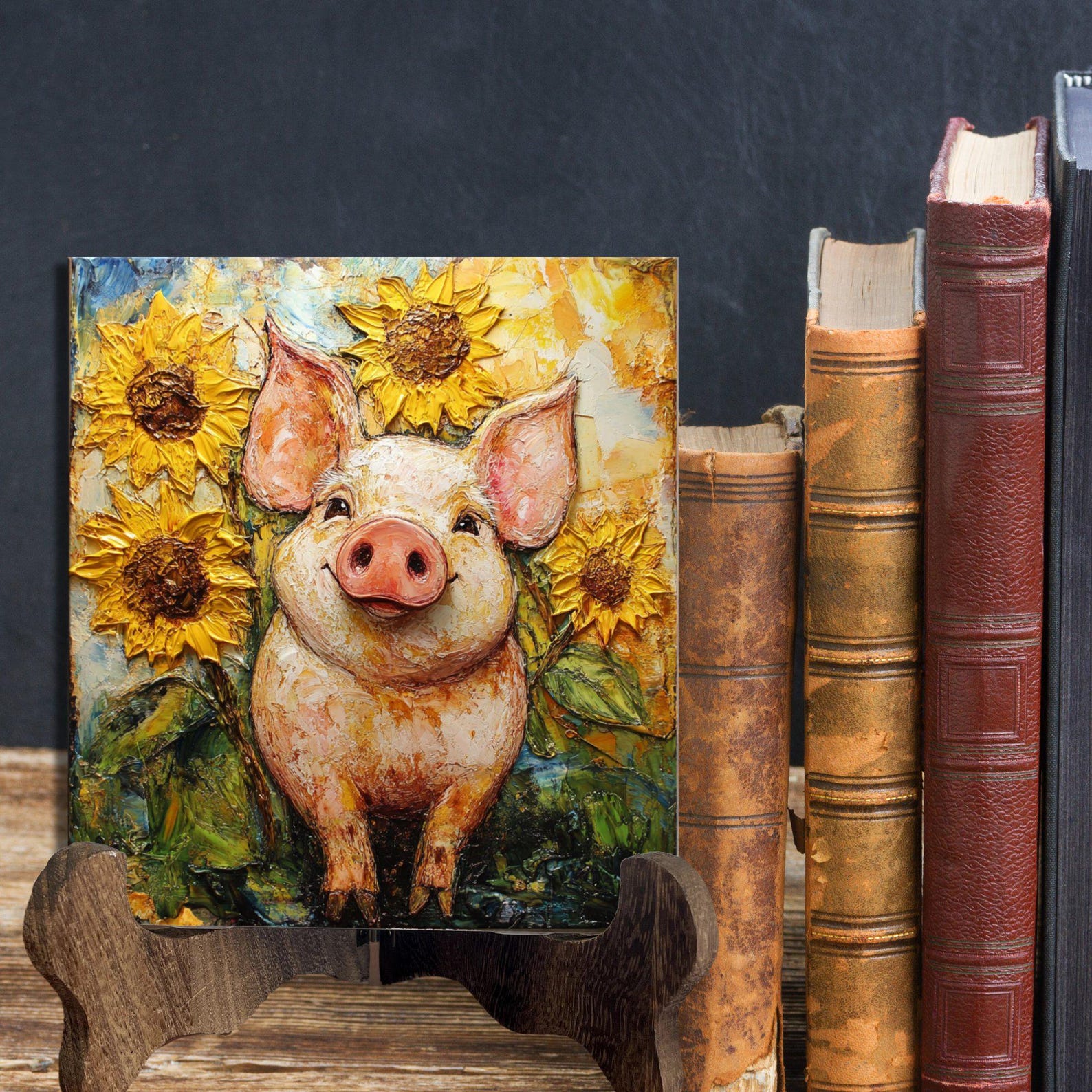 Pig in Sunflower Field Decorative Tile Ceramic Art Tile Wall Decor ...