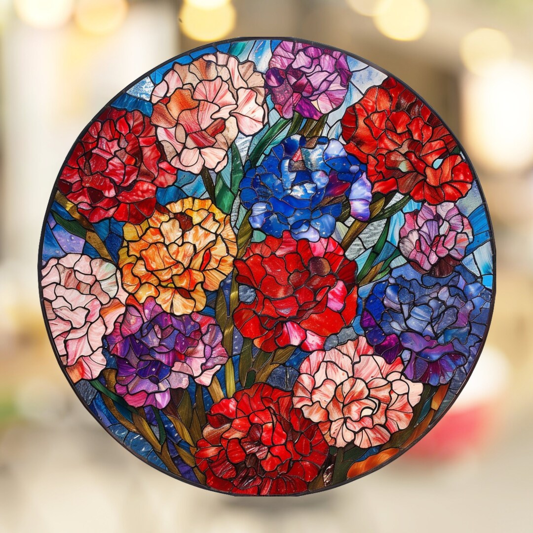 Carnation January Beautiful Birth Month Flower Stained Glass Window ...