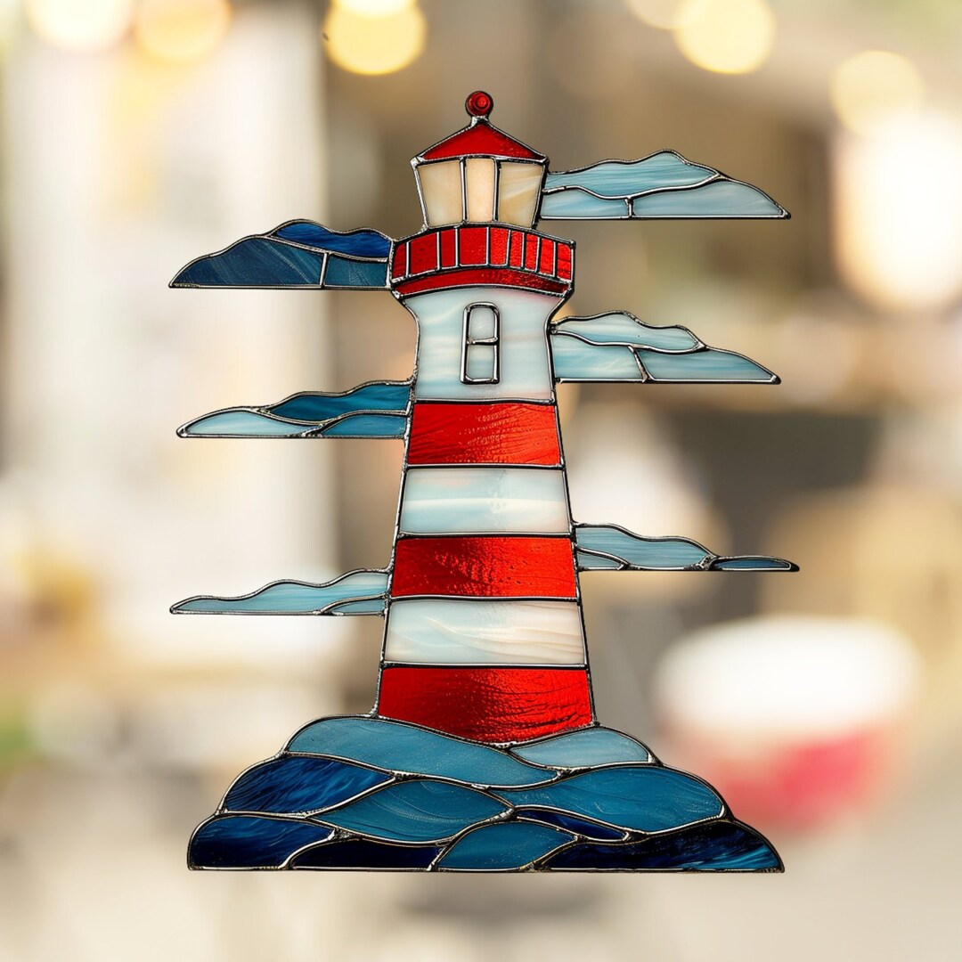Lighthouse Stained Glass Window Cling Decal Sticker Window Film ...