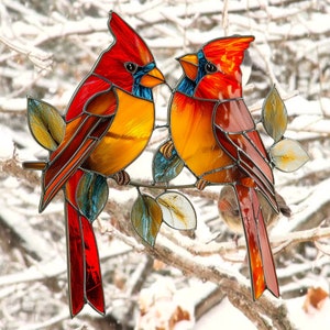 Cardinal Lovebirds Stain Glass Cardinal Stain Glass Window Hanging ...