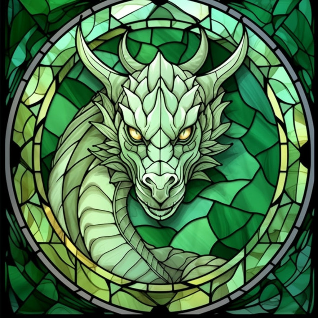 Green Dragon Stained Glass Window Dragon Window Film Green Dragon Stained Glass - Etsy