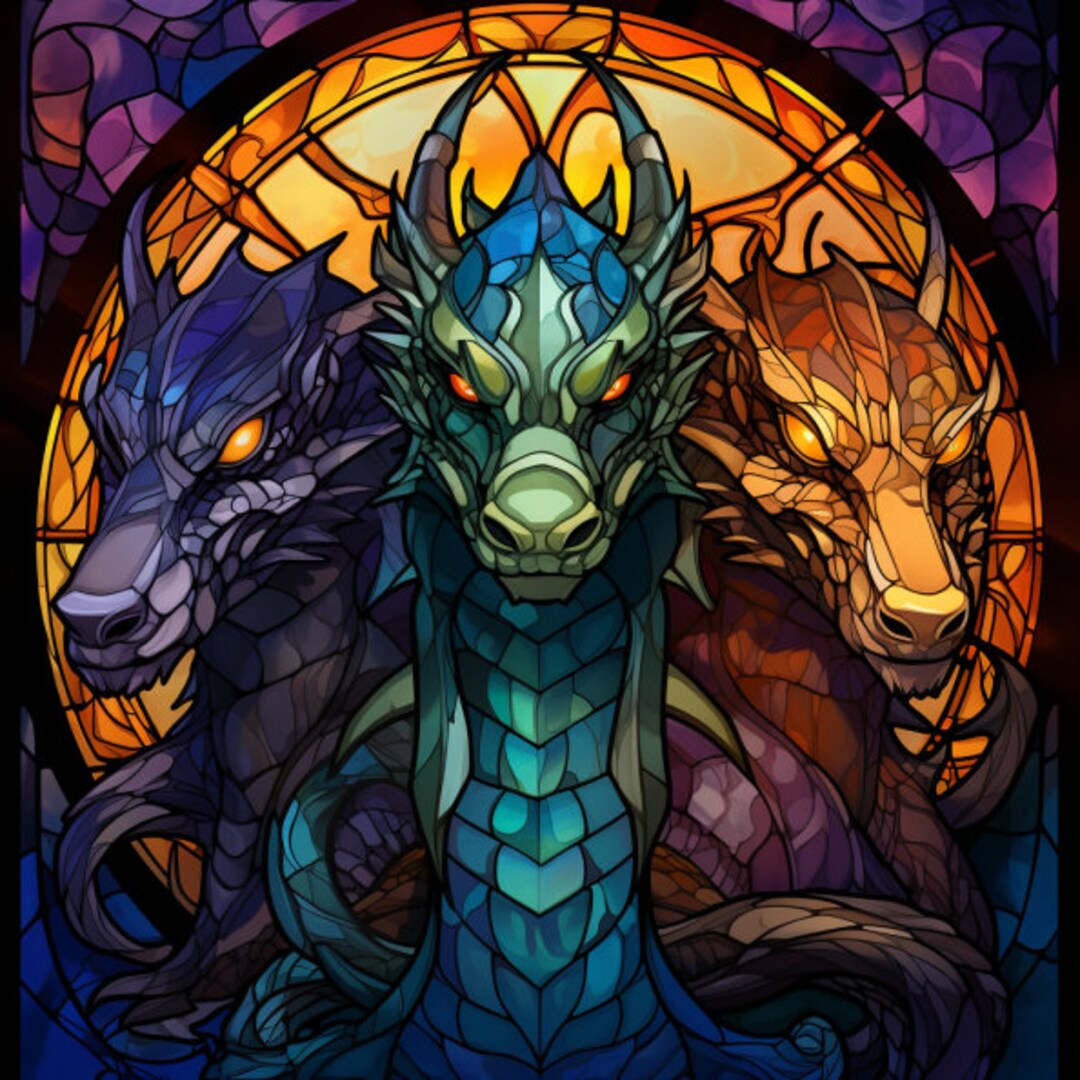 Three Headed Dragon Stained Glass Window Three Headed Dragon Window ...