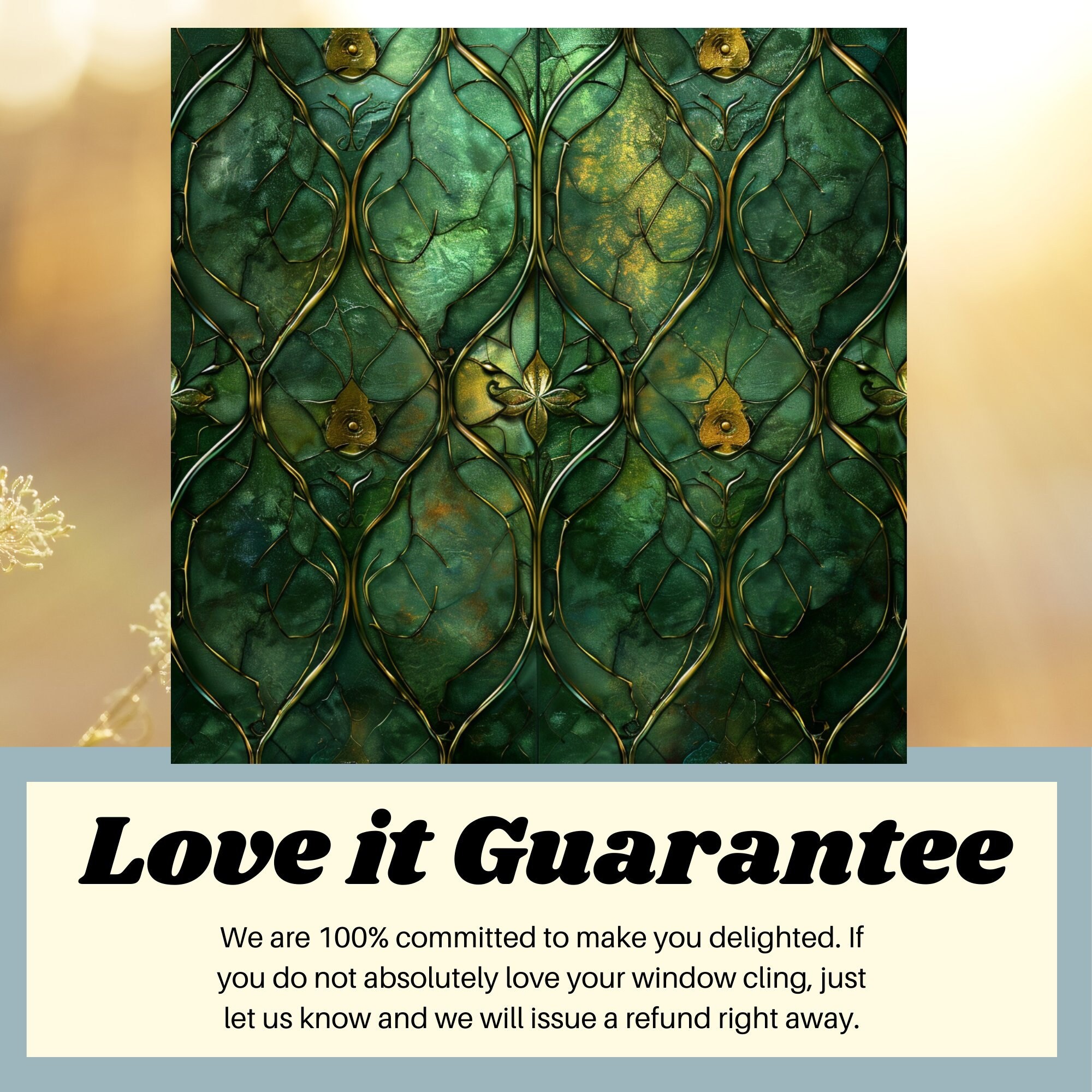 Hunter Green and Gold Stained Glass Window Cling Gothic Decor Sticker ...