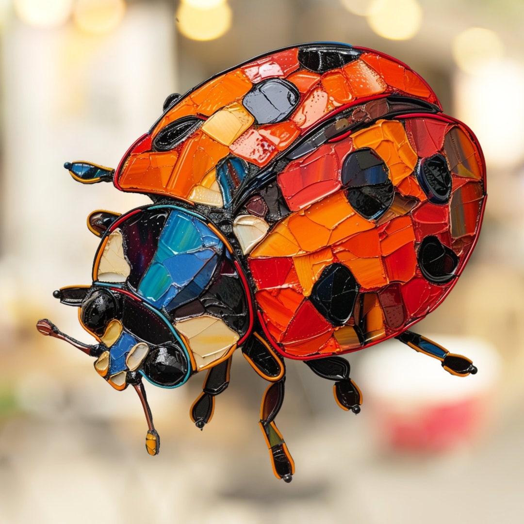 Harlequin Ladybug Adorable Stained Glass Window Cling Sticker Decal ...