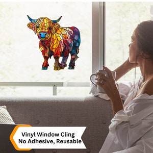 Highland Cow Stained Glass Window Cling Window Sticker Decal Film With ...