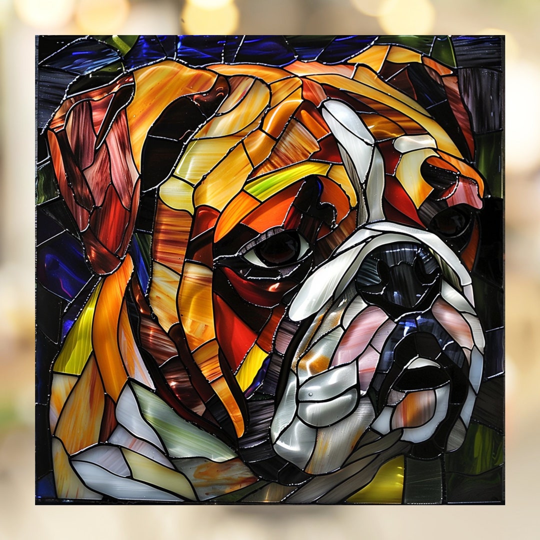 English Bulldog 1 Stained Glass Window Cling Decal Sticker Vinyl Window ...