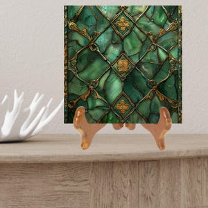 Hunter Green and Copper Stained Glass Look Art on Glossy Ceramic Tile ...