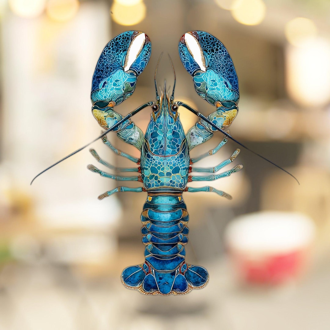 Blue Crayfish Window Cling Stained Glass Look Decal Sticker Window Film ...