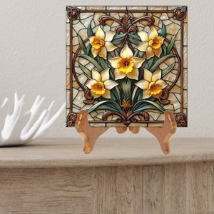 Daffodils Ceramic Art Tile Art Nouveau Deco Wall Decor Coffee Table ...