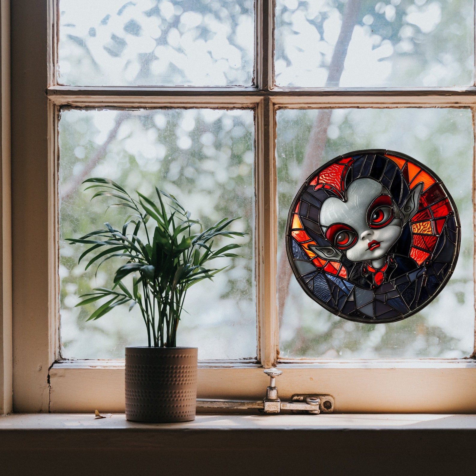 Baby Vampire Halloween Stained Glass Look Window Cling Decal Sticker ...