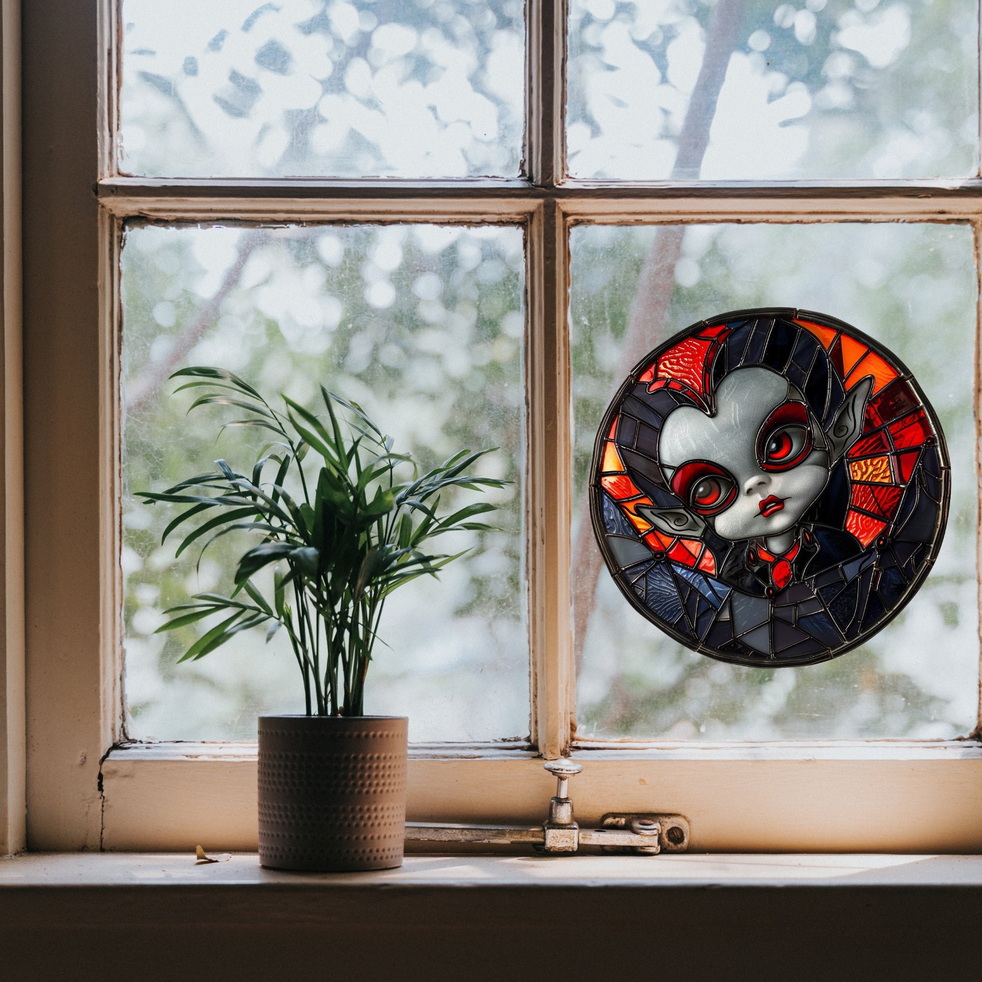 Baby Vampire Halloween Stained Glass Look Window Cling Decal Sticker ...