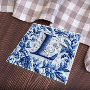 L Letter Monogram Ceramic Art Tile Grandmillennial Style Decor Home Art ...