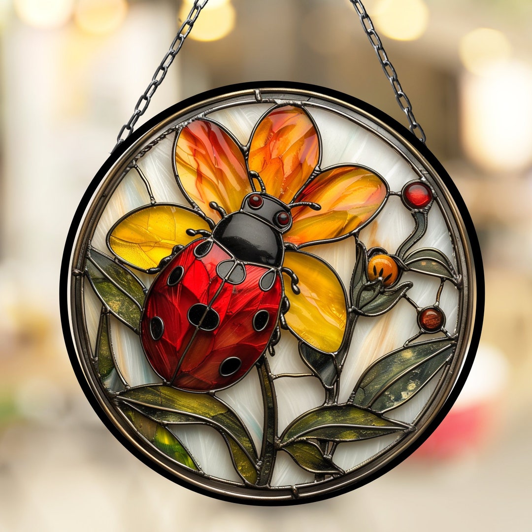 Ladybug on Flower Suncatcher Window Decor Artful Gift for Mothers Day ...