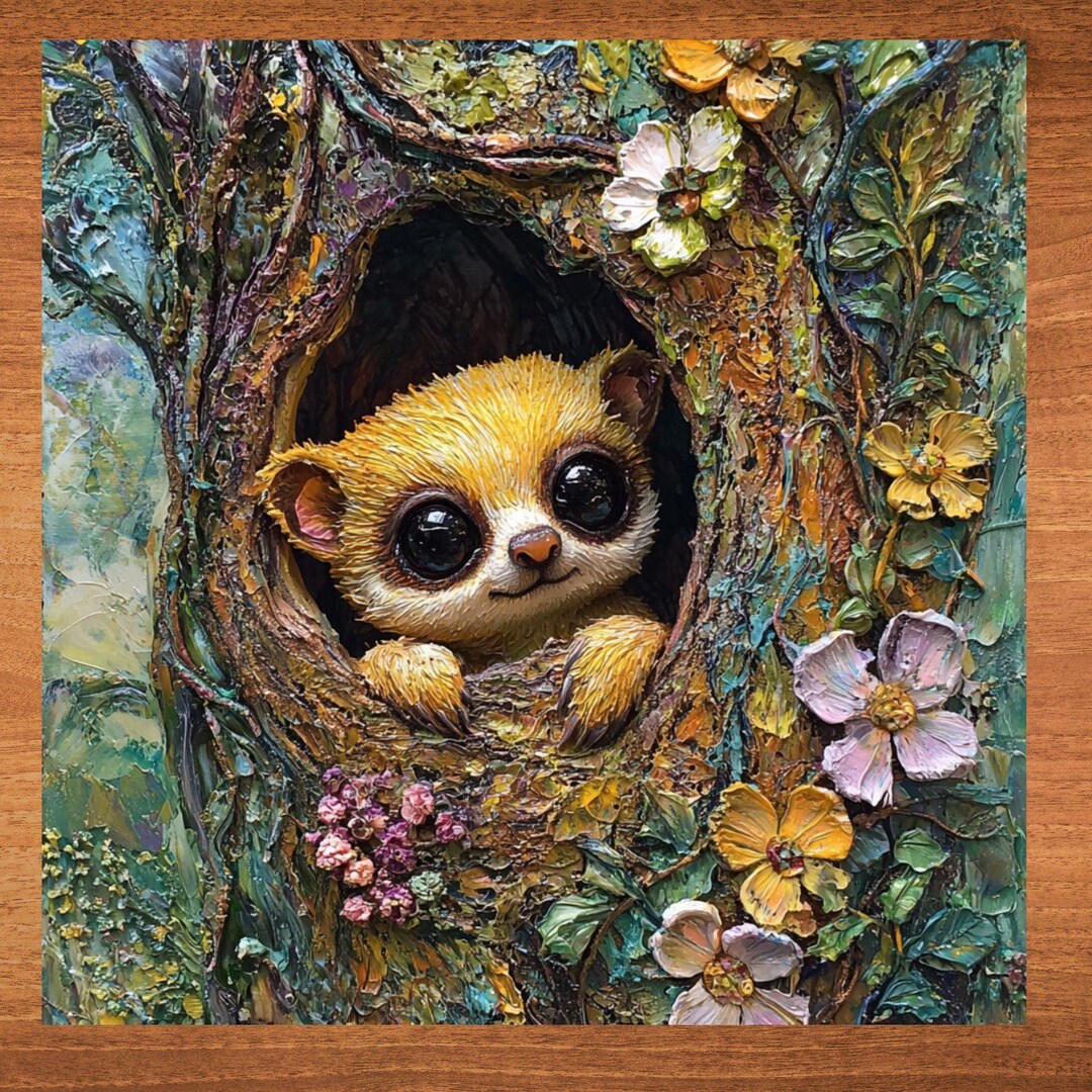 Olinguito Peeking Out of Tree Ceramic Tile Art Beautiful Animal Nature ...