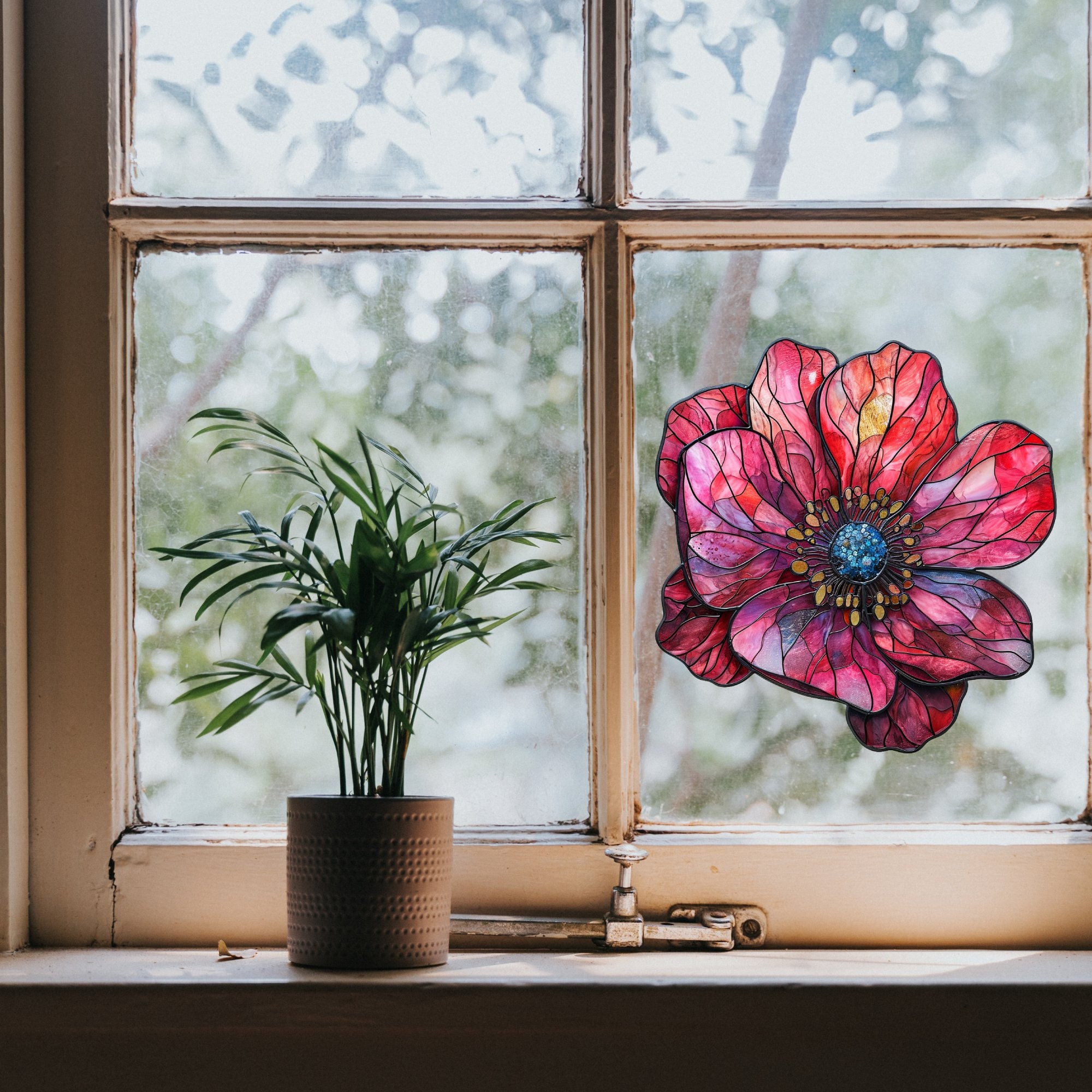 Anemone Stained Glass Window Cling Beautiful Flower Window Artwork ...