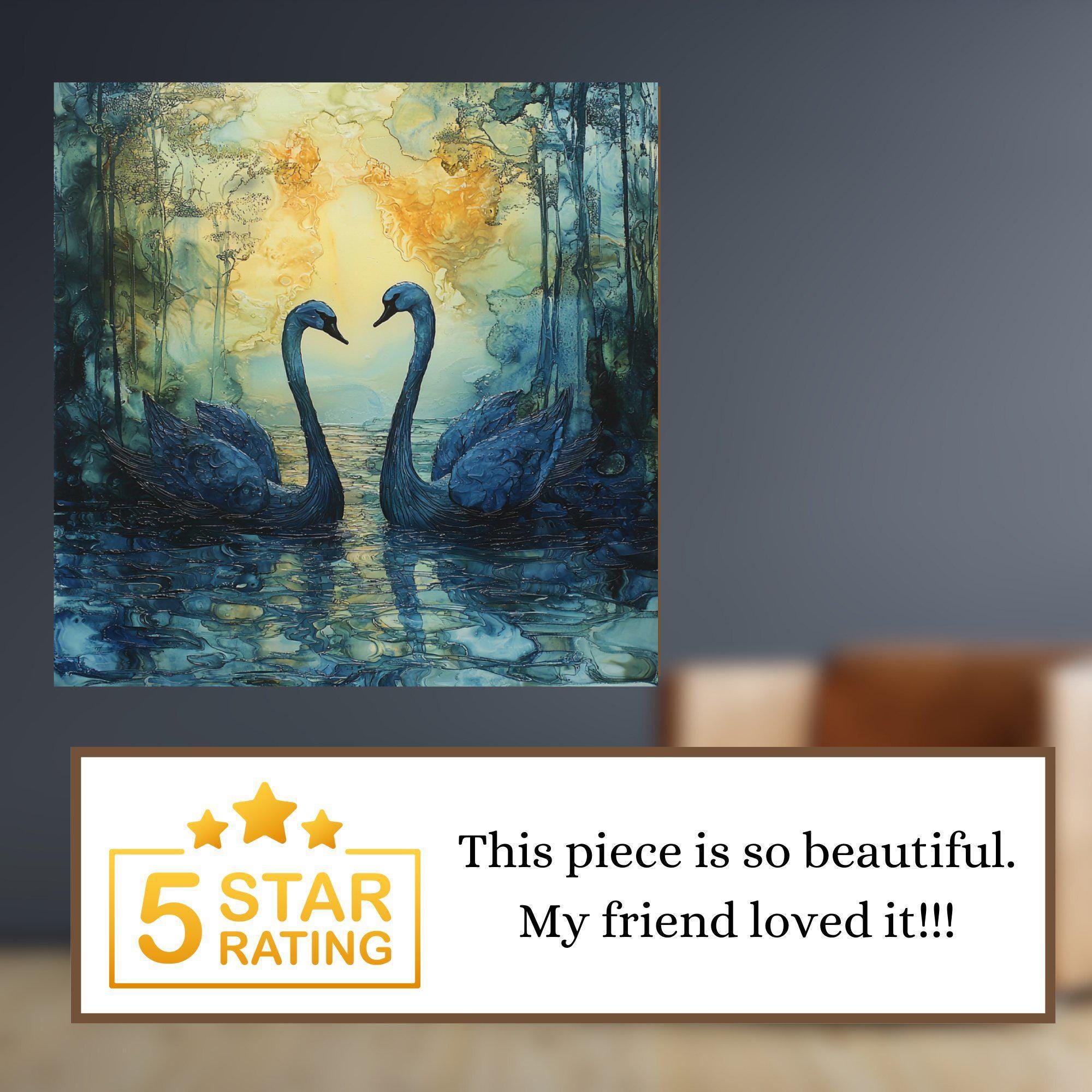 Swans Form a Heart Ceramic Art Tile Artful Bookshelf Book Nook Wall ...