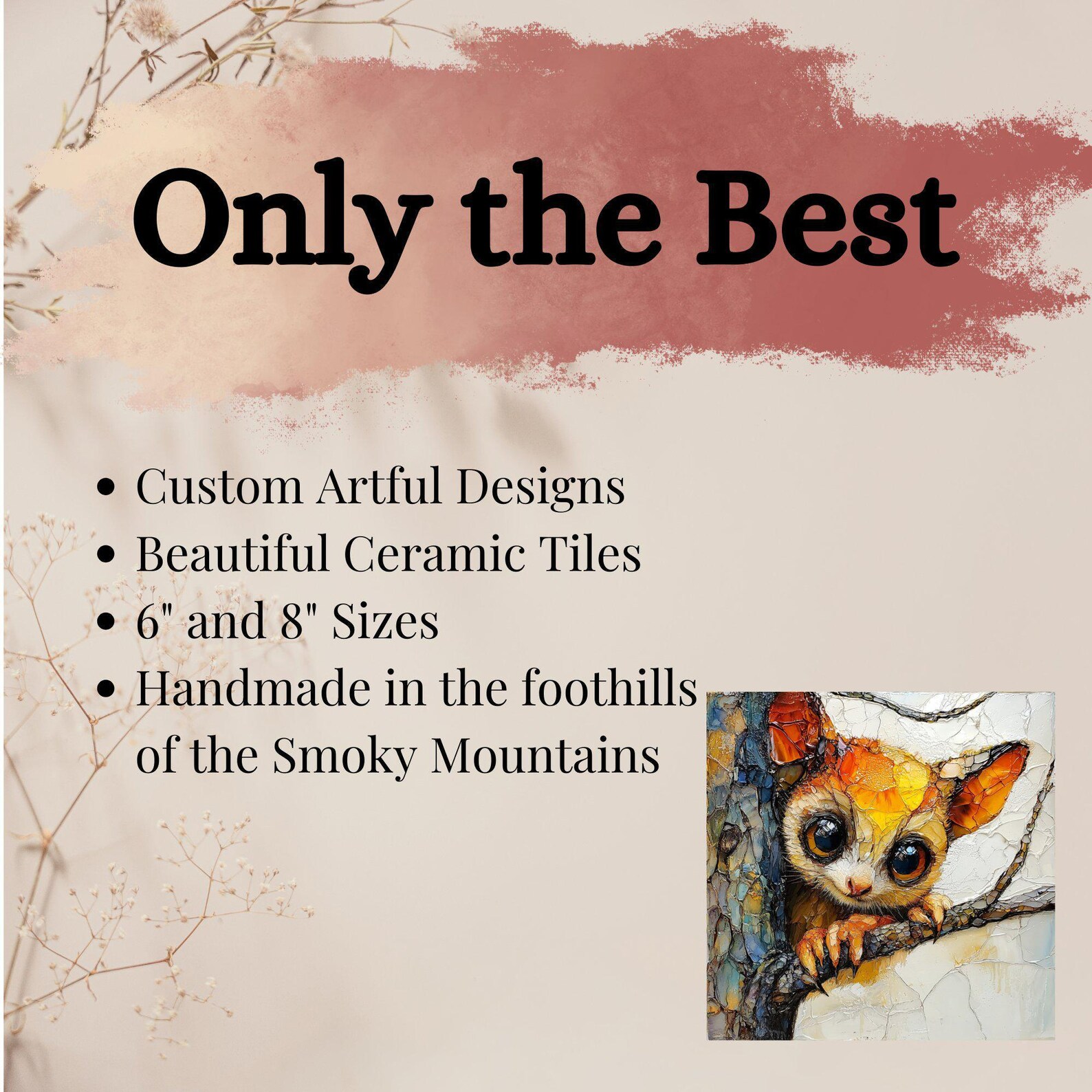 Bushbaby Inf Adorable Ceramic Art Tile Bookshelf Art for Bookish Book ...