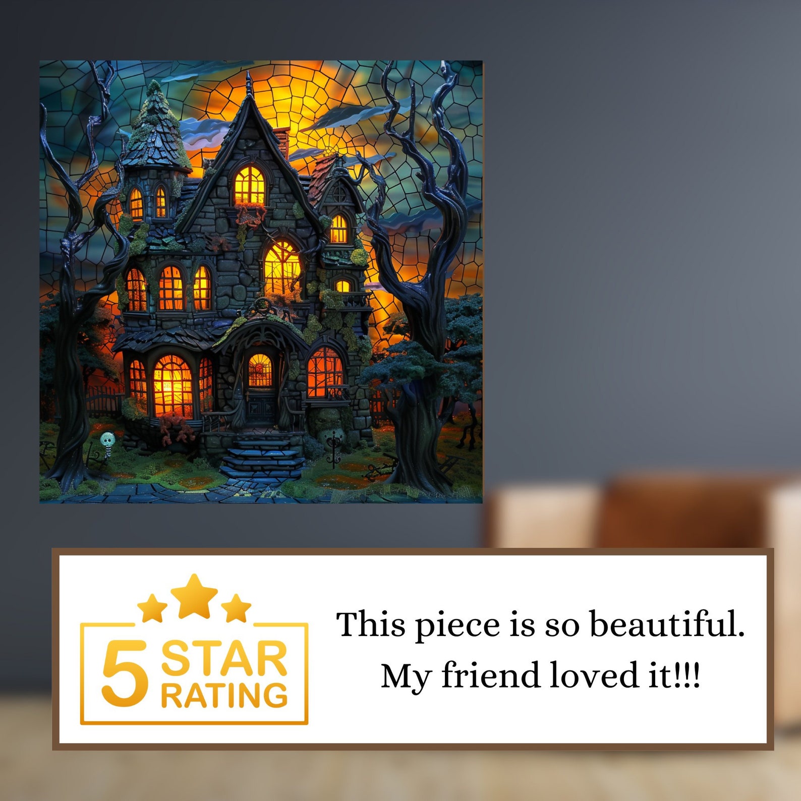 Haunted House With Ghosts Stained Glass Look Art on Glossy Ceramic Tile ...