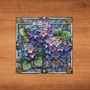 Hydrangea Ceramic Art Tile Art Nouveau Deco Wall Decor Coffee Table ...