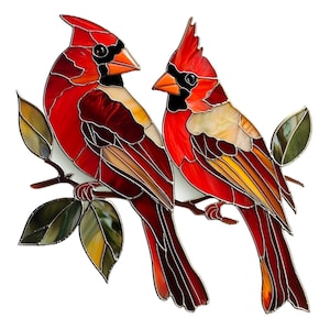 Cardinal Lovebirds Stain Glass Cardinal Stain Glass Window Hanging ...