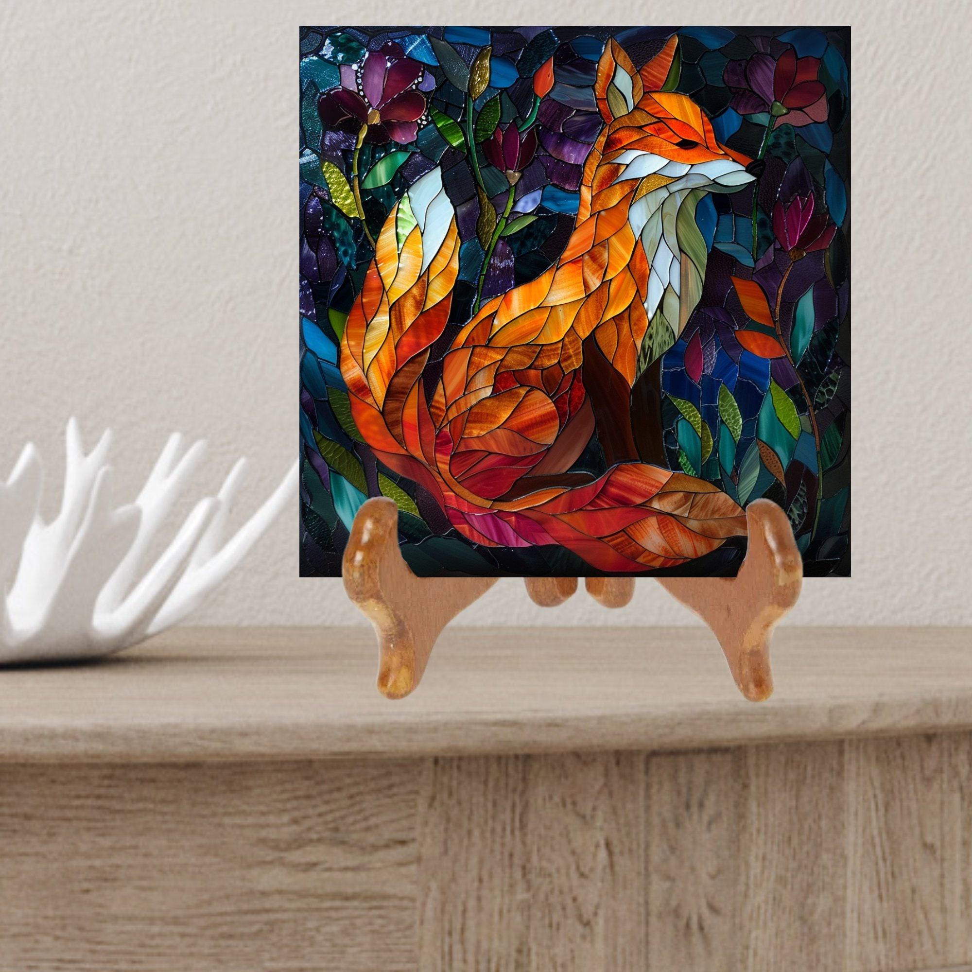 Fox Stained Glass Look Art on Glossy Ceramic Decorative Tile Tileful ...