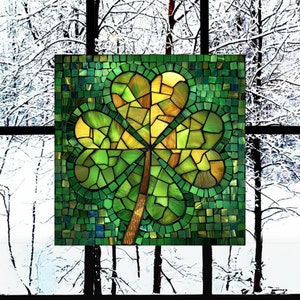 Four-leaf Clover Stained Glass Window Cling to Celebrate Saint Patrick ...