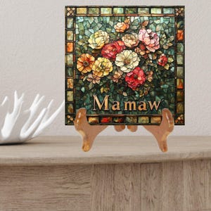 Mamaw Gift Floral Ceramic Art Tile Personalized Grandma Gift ...