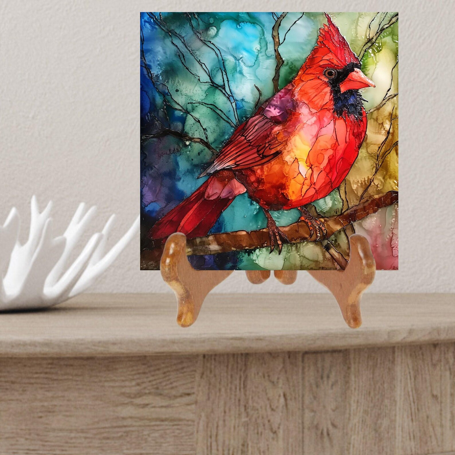 Cardinal Ceramic Wall Art Decorative Tile Unique Home Decor Stained ...