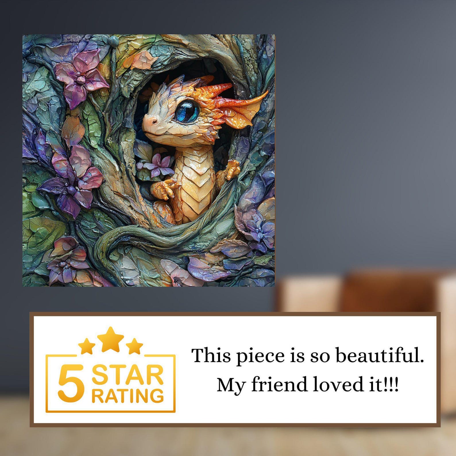 Dragon Hatchling Peeking Out of Tree Ceramic Tile Art Beautiful Animal ...