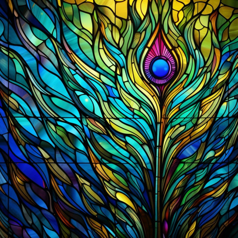 Peacock Feather Stained Glass Window Cling Peacock Feather Etsy