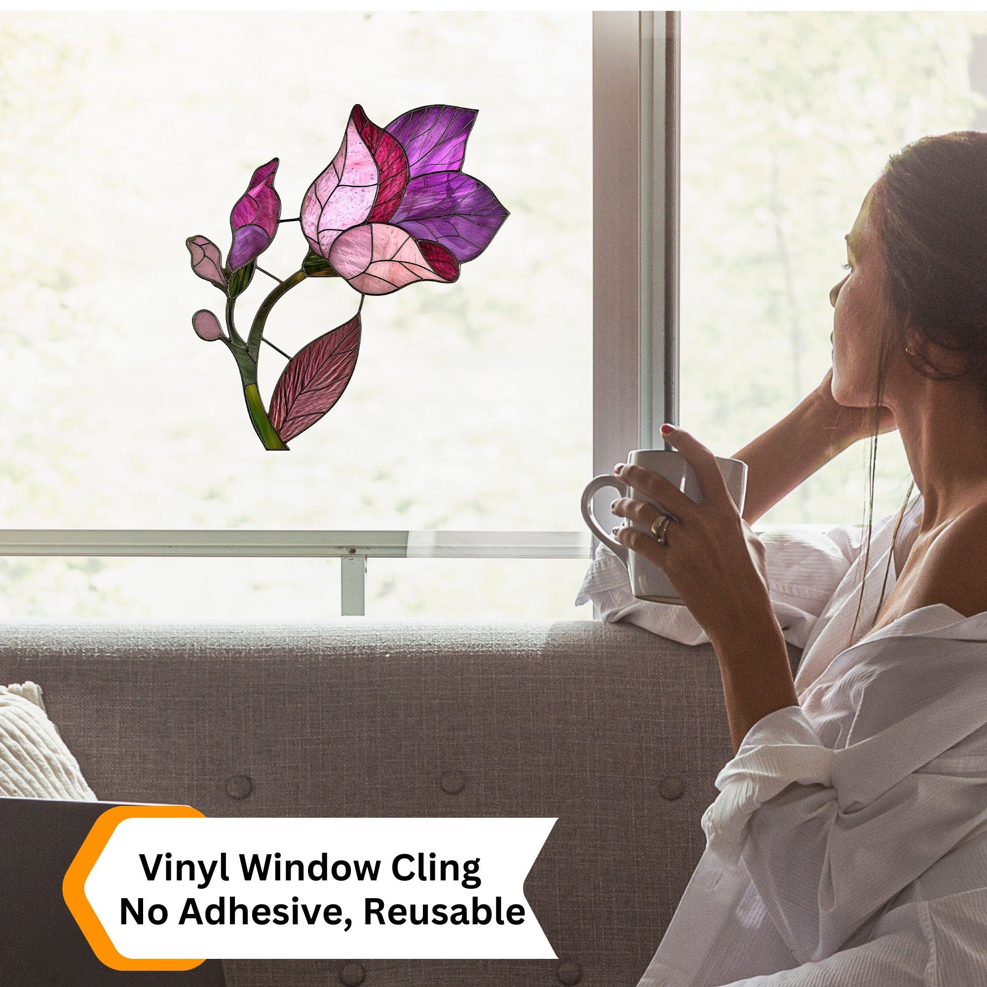 Cyclamen Stained Glass Window Cling Beautiful Flower Window Artwork ...