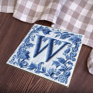 W Letter Monogram Ceramic Art Tile Grandmillennial Style Decor Home Art ...