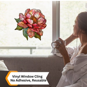 Peony Stained Glass Window Cling Decal Sticker Window Film Reusable No ...