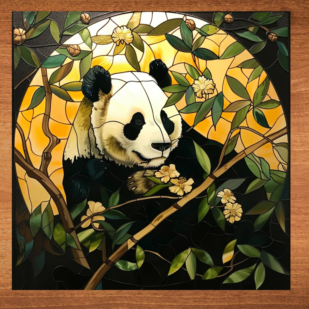4331 Panda Stained Glass Look Art on Glossy Ceramic Decorative Tile ...