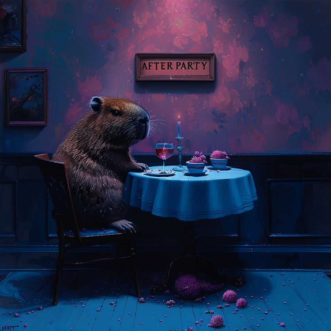 Capybara After Party Stained Glass Look Art on Glossy Ceramic ...