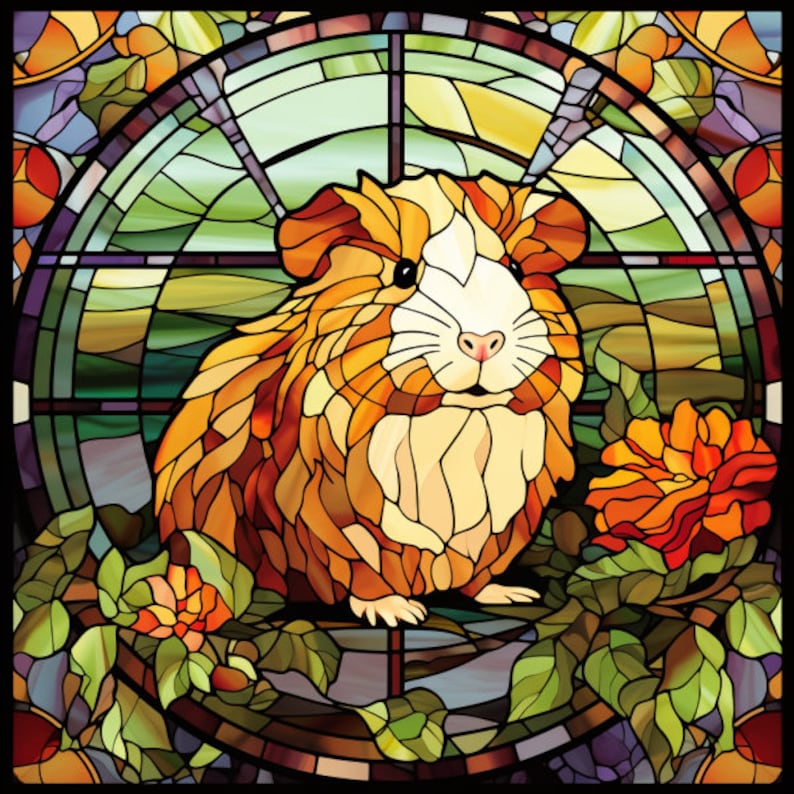 Guinea Pig Stained Glass Window Cling Guinea Pig Faux Stained Glass ...