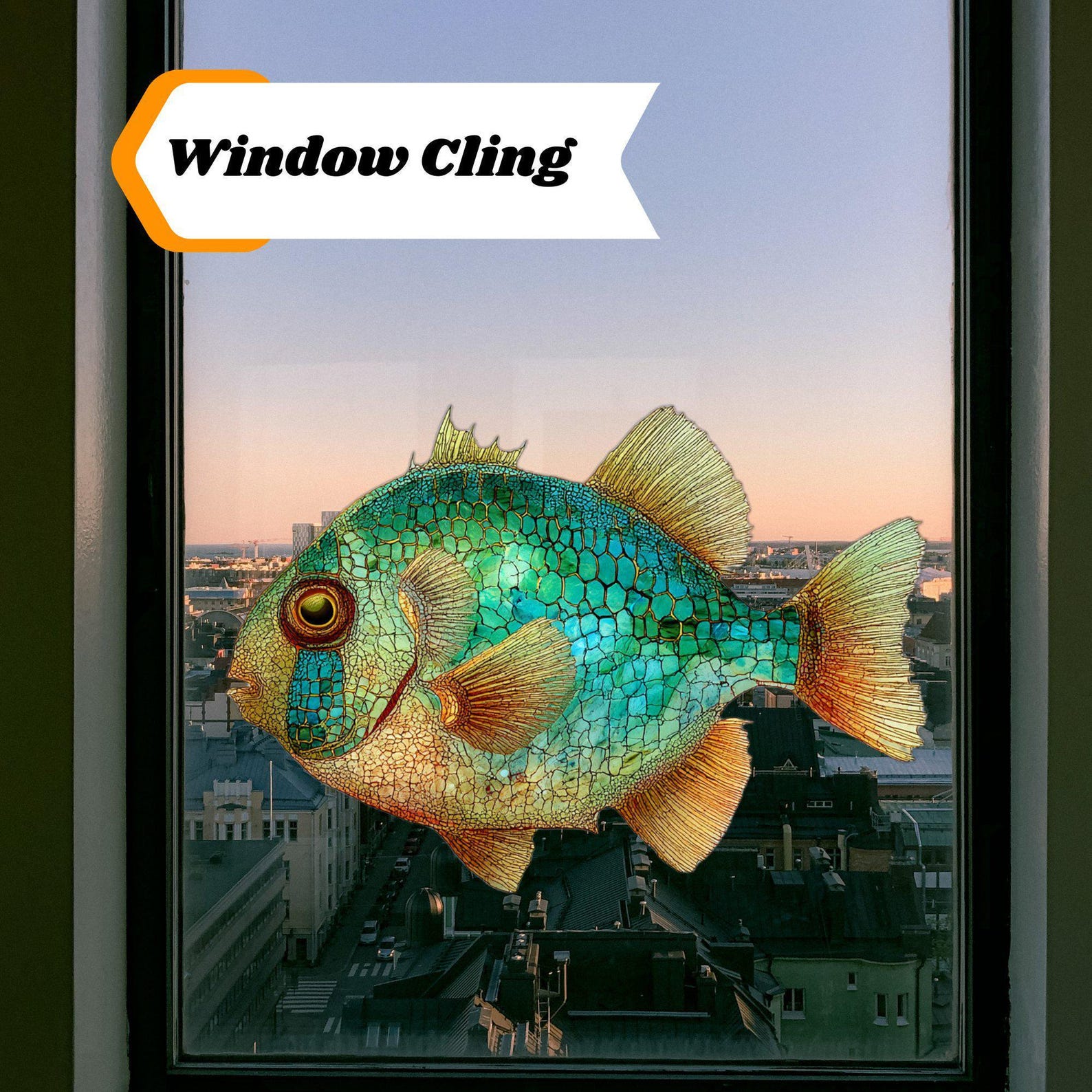 Sunfish Oceanic Window Cling Stained Glass Look Decal Sticker Window ...