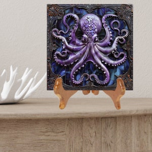 Purple Octopus Ceramic Art Tile Decorative Glossy Tile for Bookshelf ...