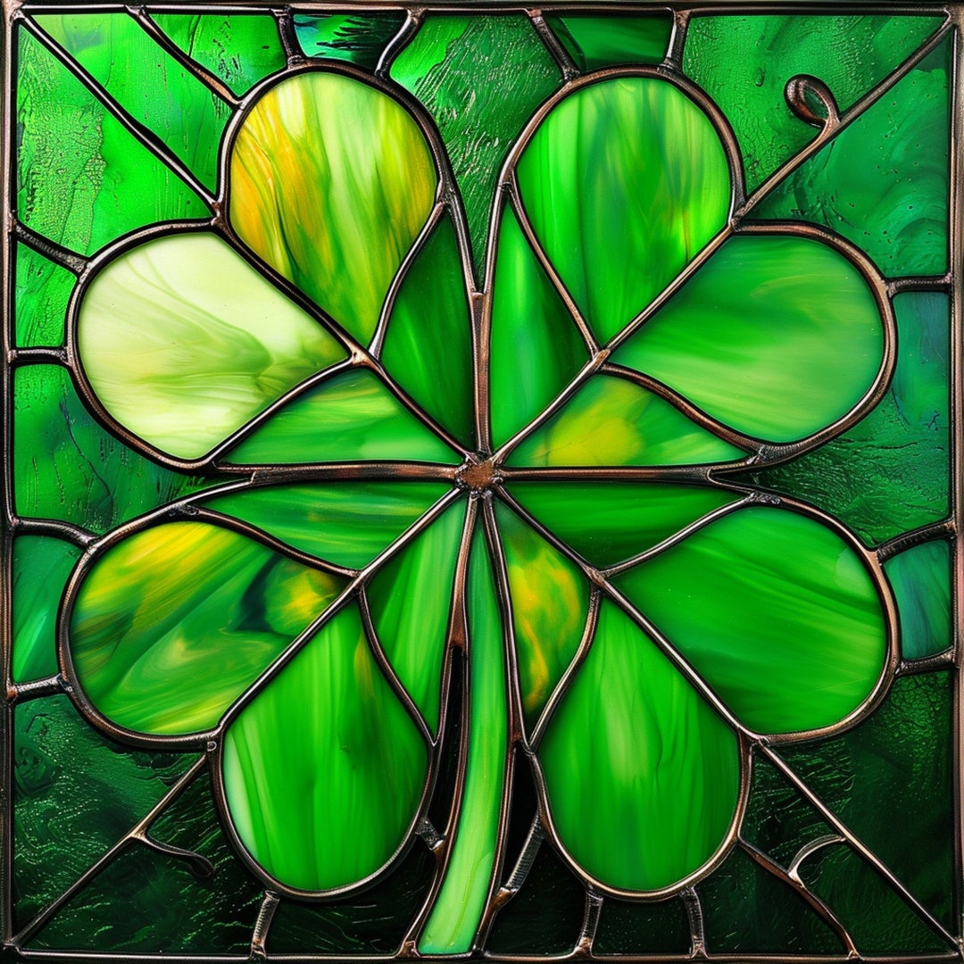 Four-leaf Clover Pattern Stained Glass Window Cling to Celebrate Saint ...