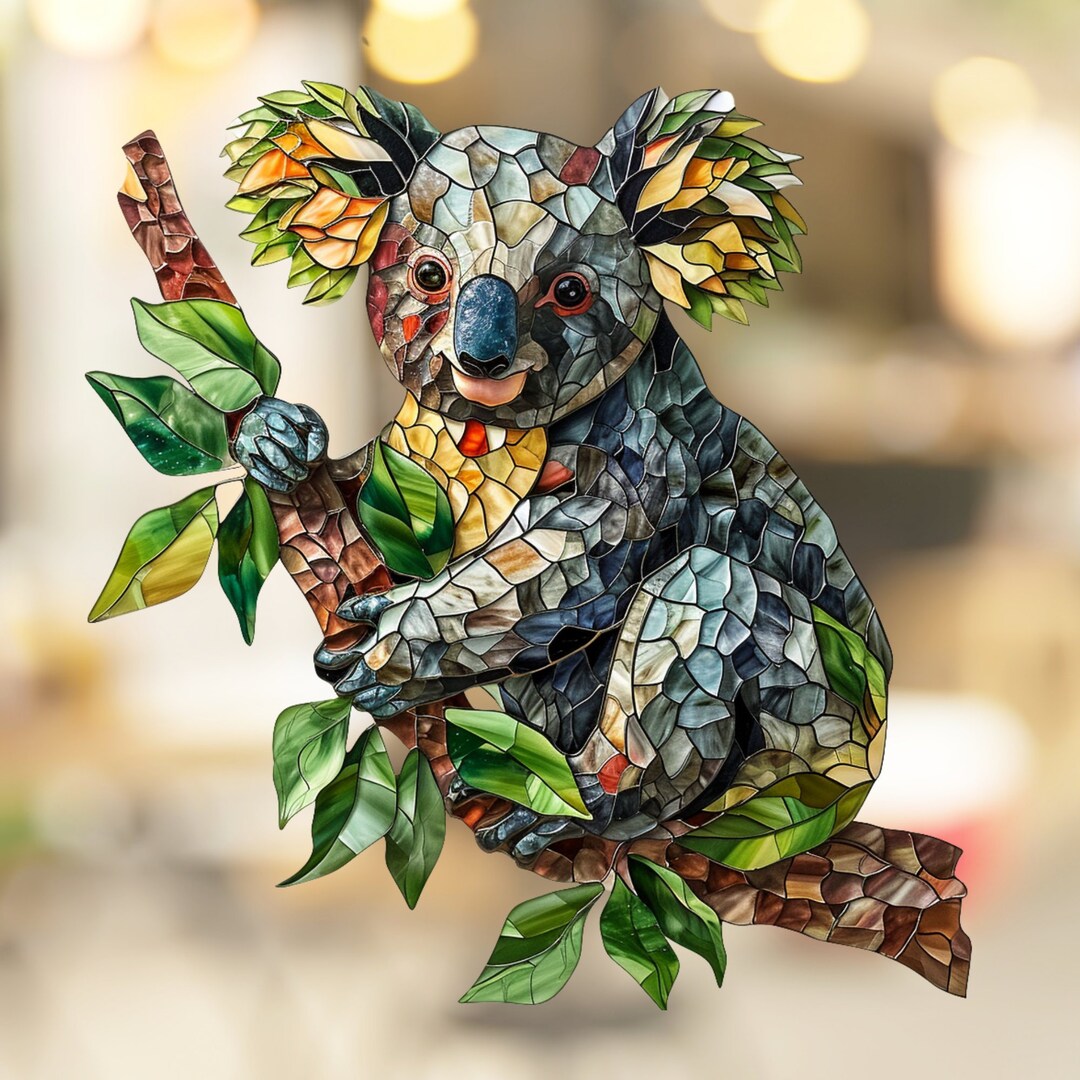 Koala Stained Glass Window Cling Window Sticker Decal - No Adhesive ...